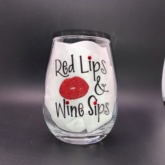 unbranded | Dining | Red Lips Wine Sips Red Glitter Kiss Red Crystals ...